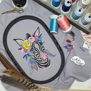 Zebra Embroidery Design, Boho and Flowers Motif, Pattern for Machine ...