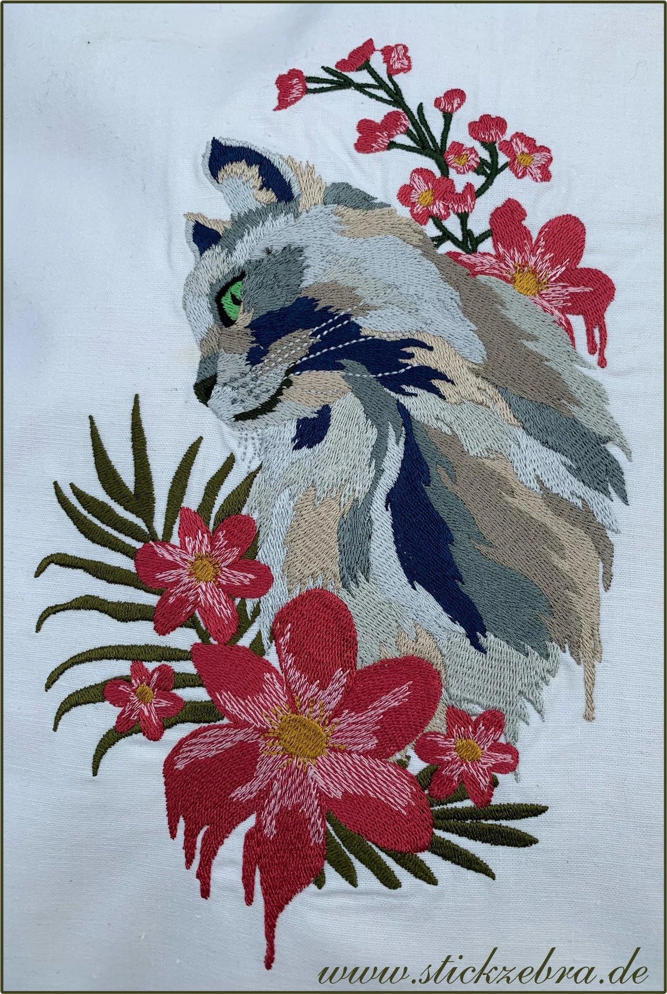 Cat Embroidery Design, Cat With Flowers Motif, Pattern for Machine ...