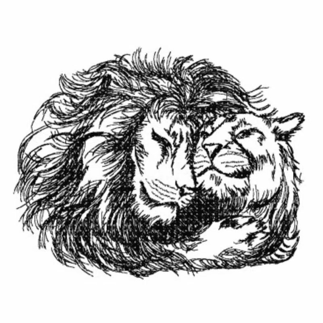 Lion Couple Embroidery Design, Lion and Doodle Motif, Pattern for ...