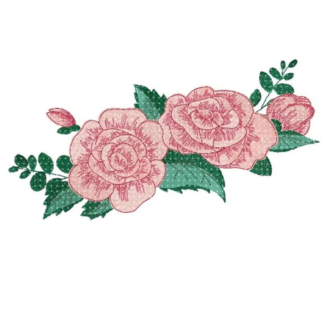 Roses Embroidery Design, Roses and Leaves Motif, Pattern for Machine ...