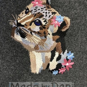 Leopard Embroidery Design, Leopard With Flowers Motif, Pattern for ...