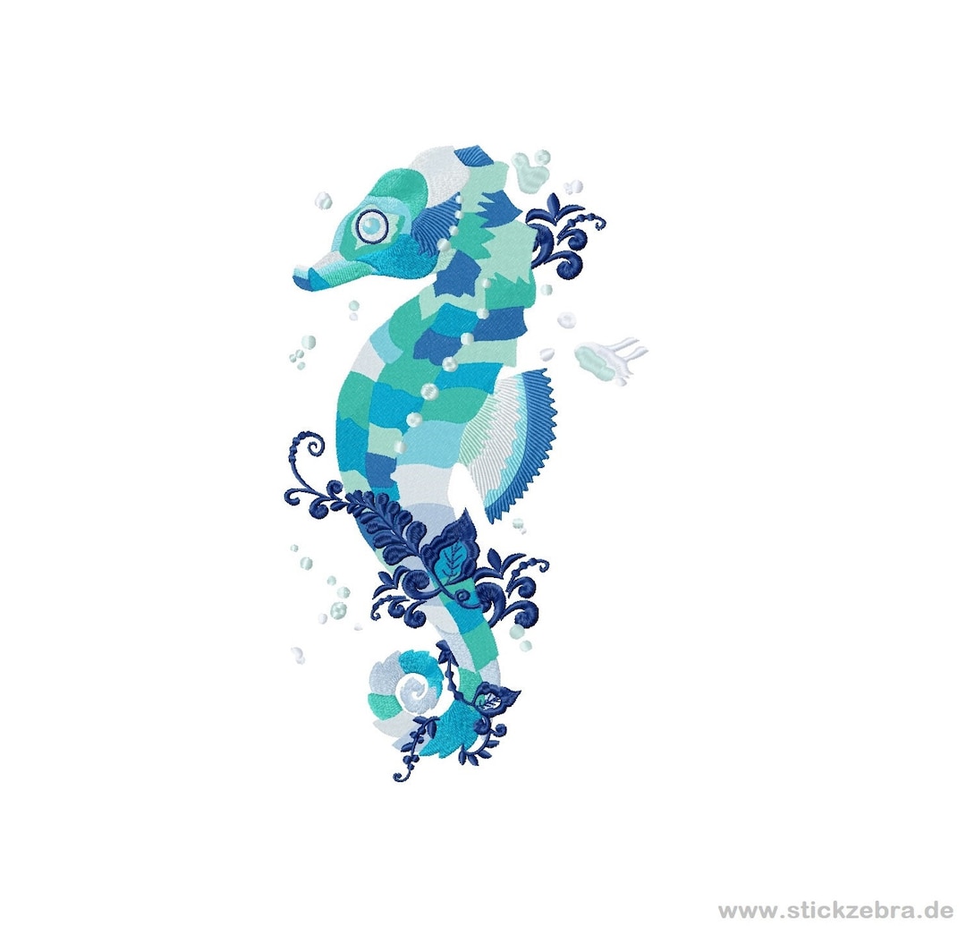 Seahorse Embroidery Design Seahorse and Ornaments Motif - Etsy