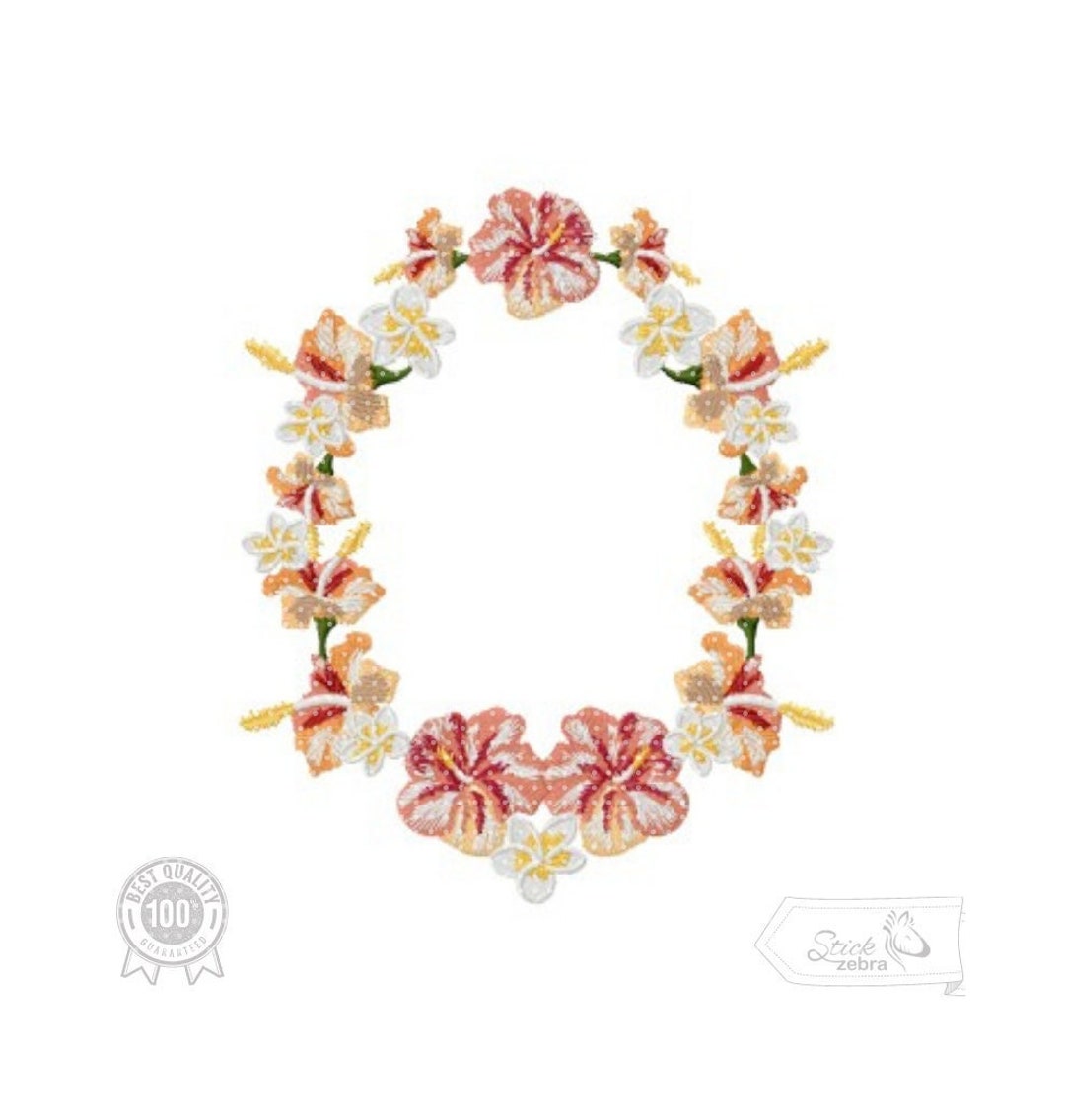 Flower Frame Embroidery Design, Hibiscus and Flowers Motif, Pattern for ...