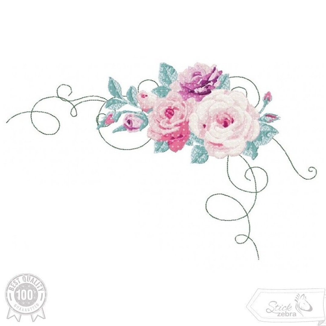 Rose Embroidery Design, Summer Flower Motif, Pattern for Machine ...