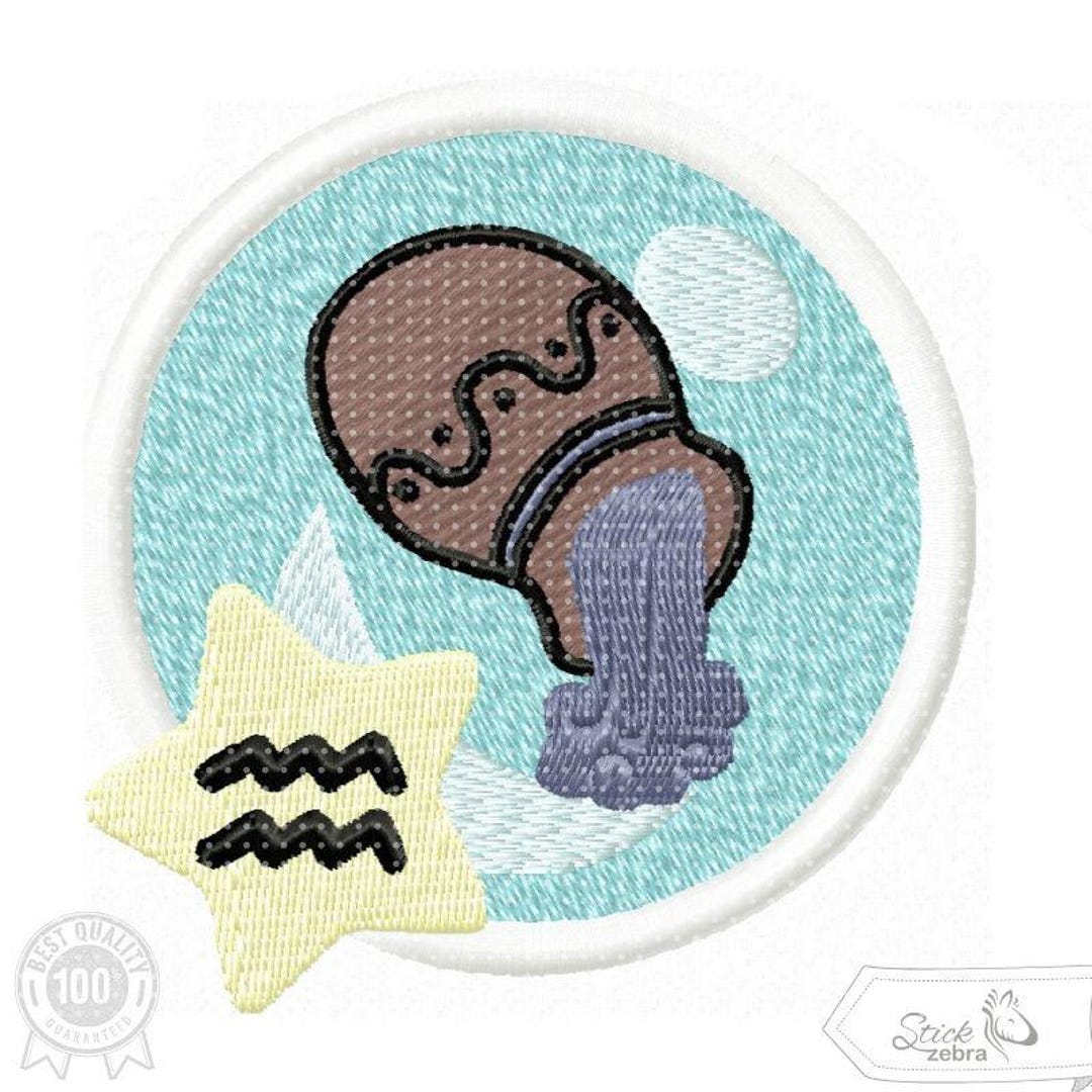 Zodiac Sign Embroidery Design, Aquarius Motive Comic Stil, Patterns for ...