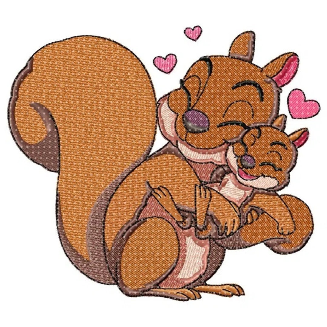 Squirrel Embroidery Design, Squirrel With Baby Motif, for Machine ...