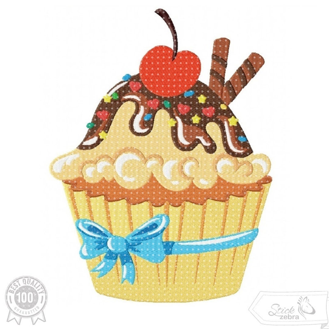 Cupcake Embroidery Design, Cupcake With Cherry Motif, Pattern for ...