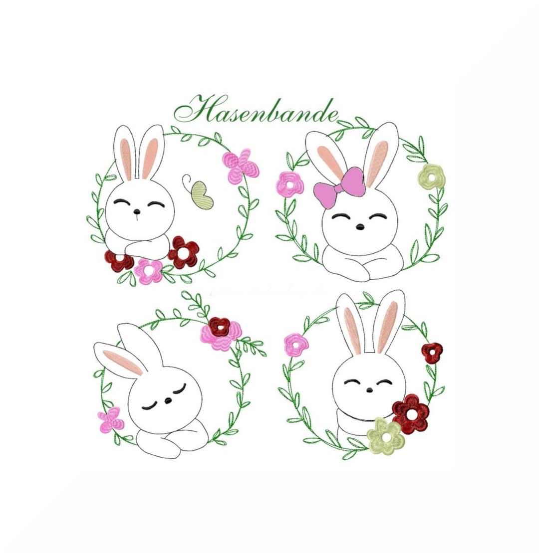 Rabbit Gang Embroidery Design, Rabbit and Set Motif, Pattern for ...