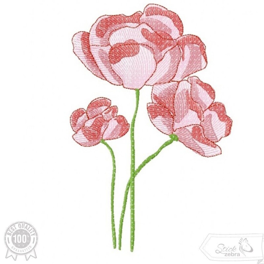 Flower Embroidery Design, Poppy and Flowers Motif, Pattern for Machine ...