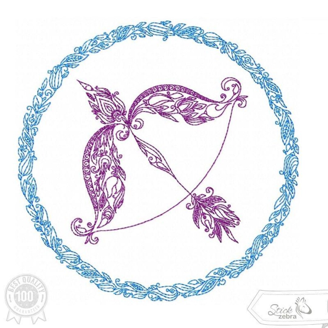 Zodiac Sign Embroidery Design, Sagittarius Motive Doodle Stil, Patterns ...