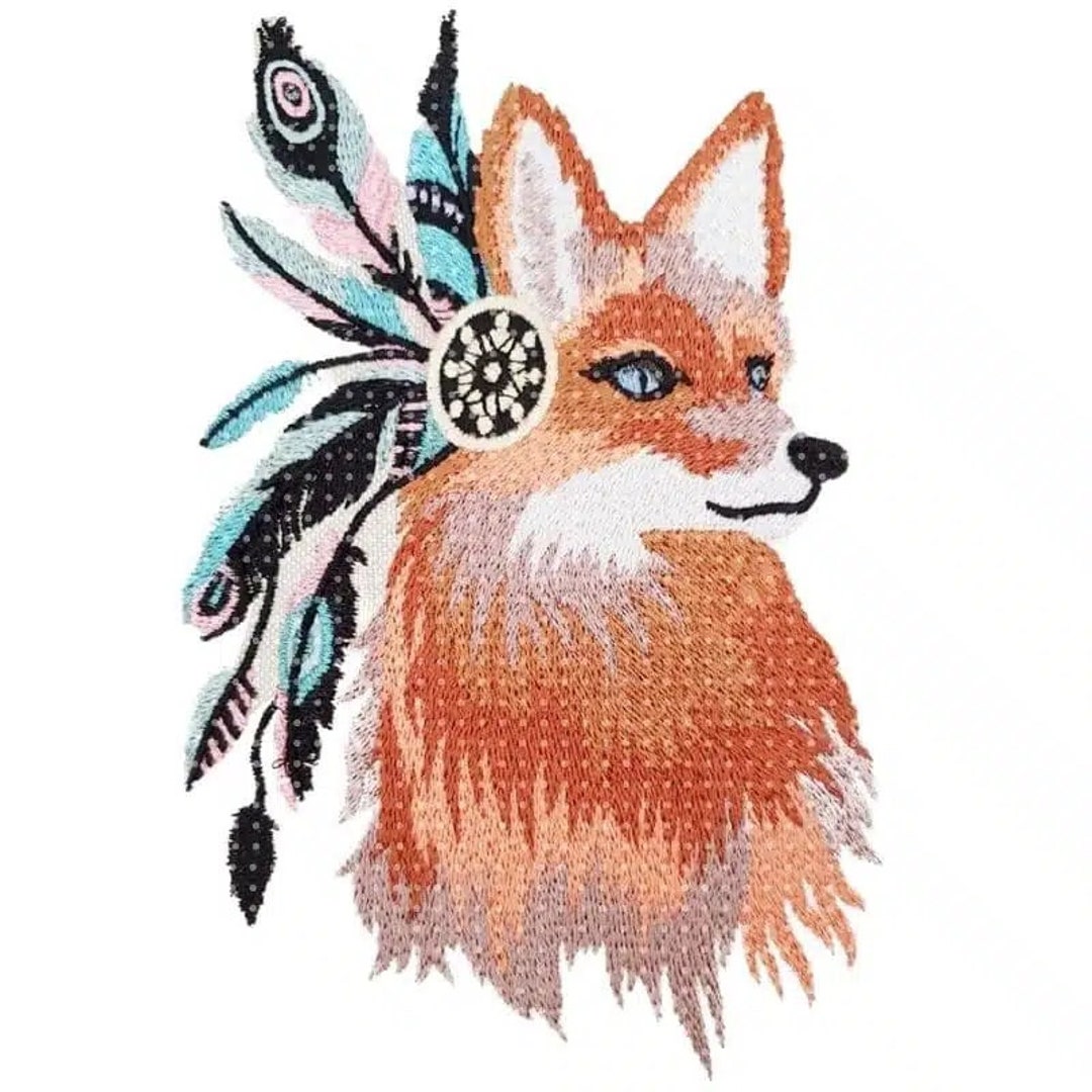Fox Embroidery Design, Fox With Feathers Motif, Pattern for Machine ...
