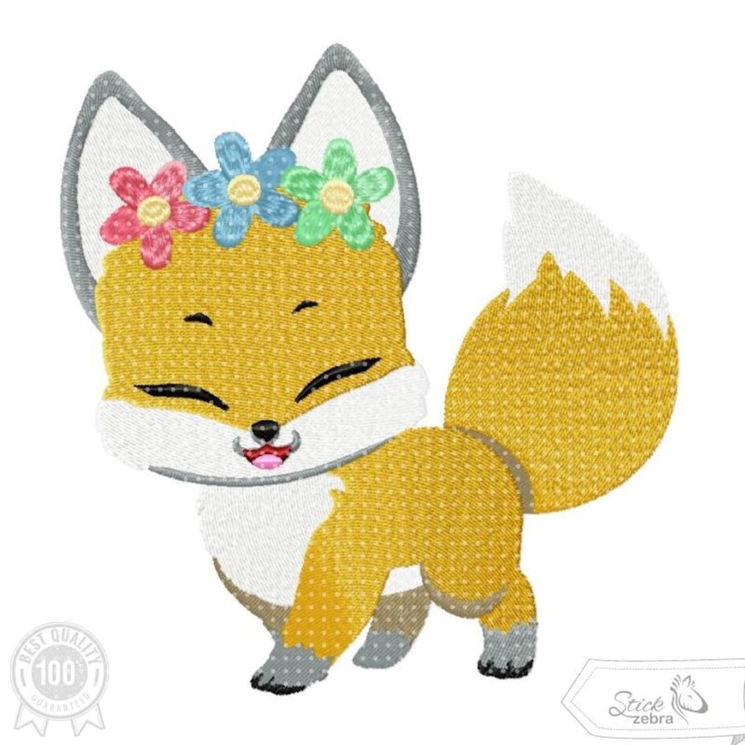 Fox Embroidery Design, Forest Animal With Flower Motif, Pattern for ...