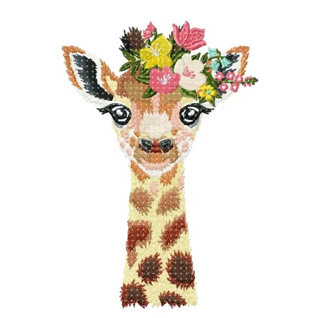 Giraffe Embroidery Design, Griaffe With Flowers Motif, Pattern for ...