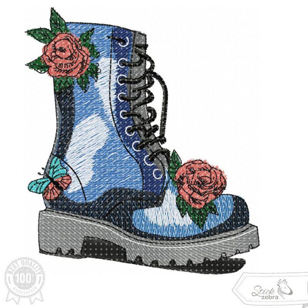 Hiking Shoe Embroidery Design, Shoe With Rose Flower Summer Motive ...