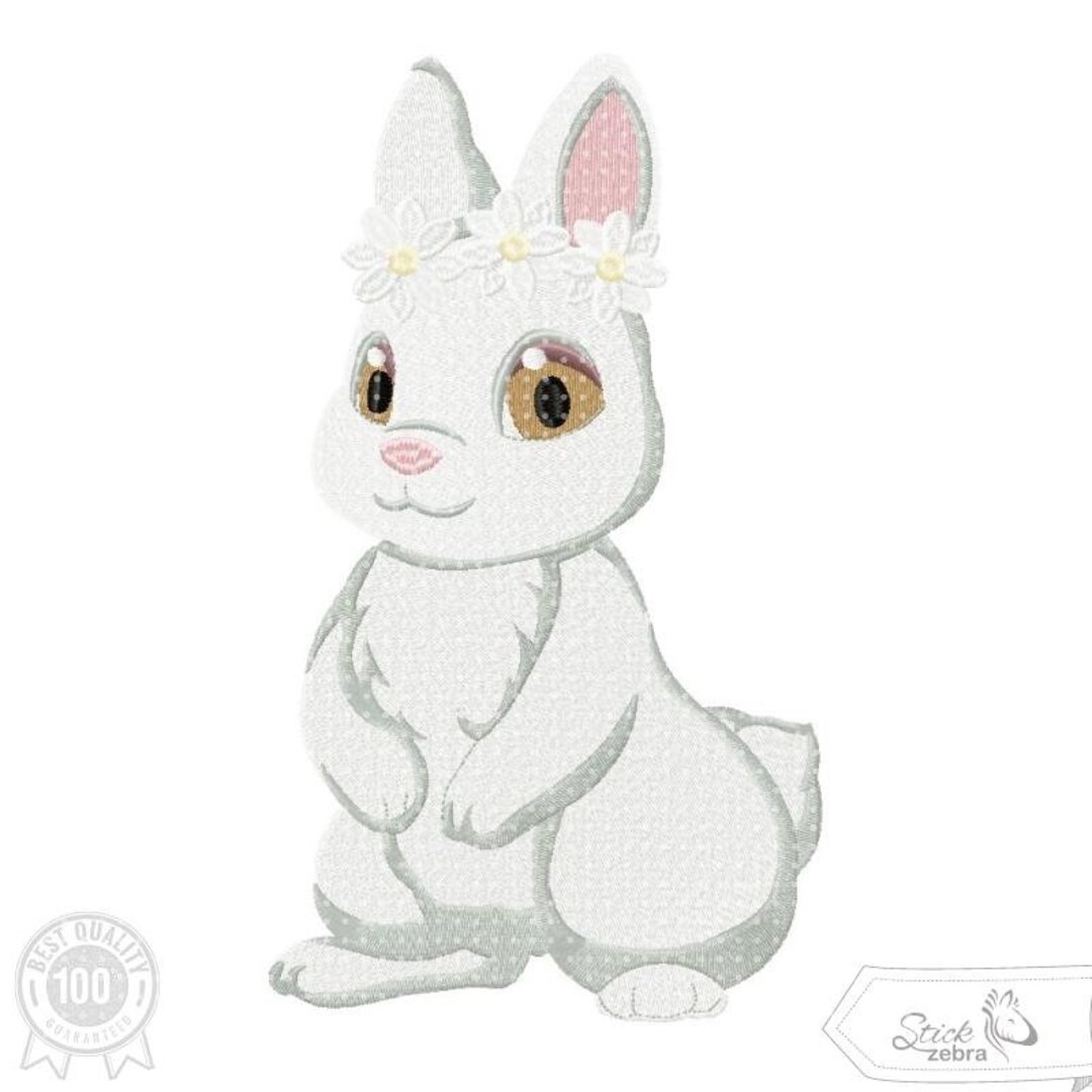 Rabbit Embroidery Design, Forest Animal With Flower Motif, Pattern for ...