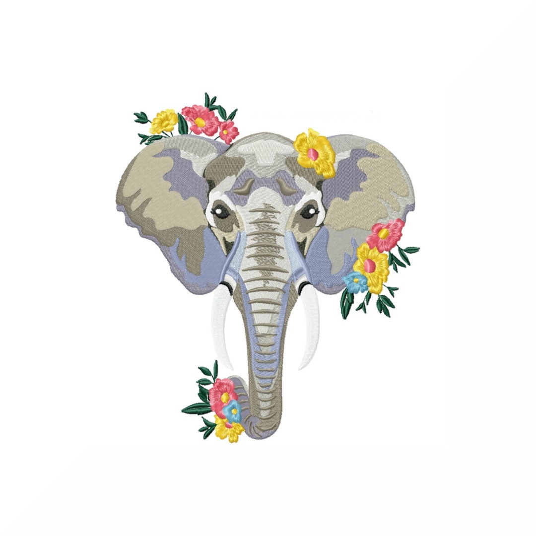 Elephant Lady Embroidery Design, Elephant and Flowers, Pattern for ...
