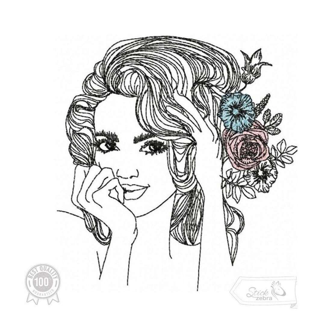 Women Embroidery Design, Girl and Flower Motifs, Pattern for Machine ...
