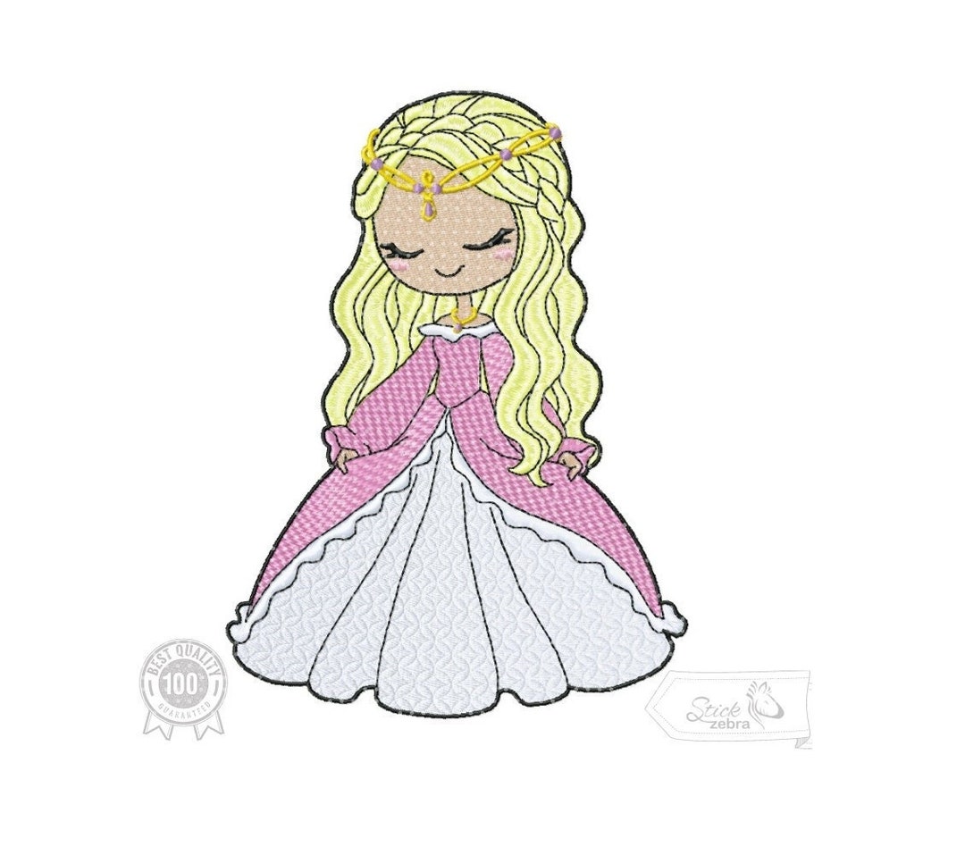 Princess Embroidery Design, Princess in a Dress Motif, Pattern for ...