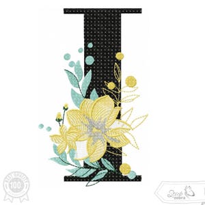 Letter I Embroidery Design, Flowers and Alphabet Motive, Patterns for ...