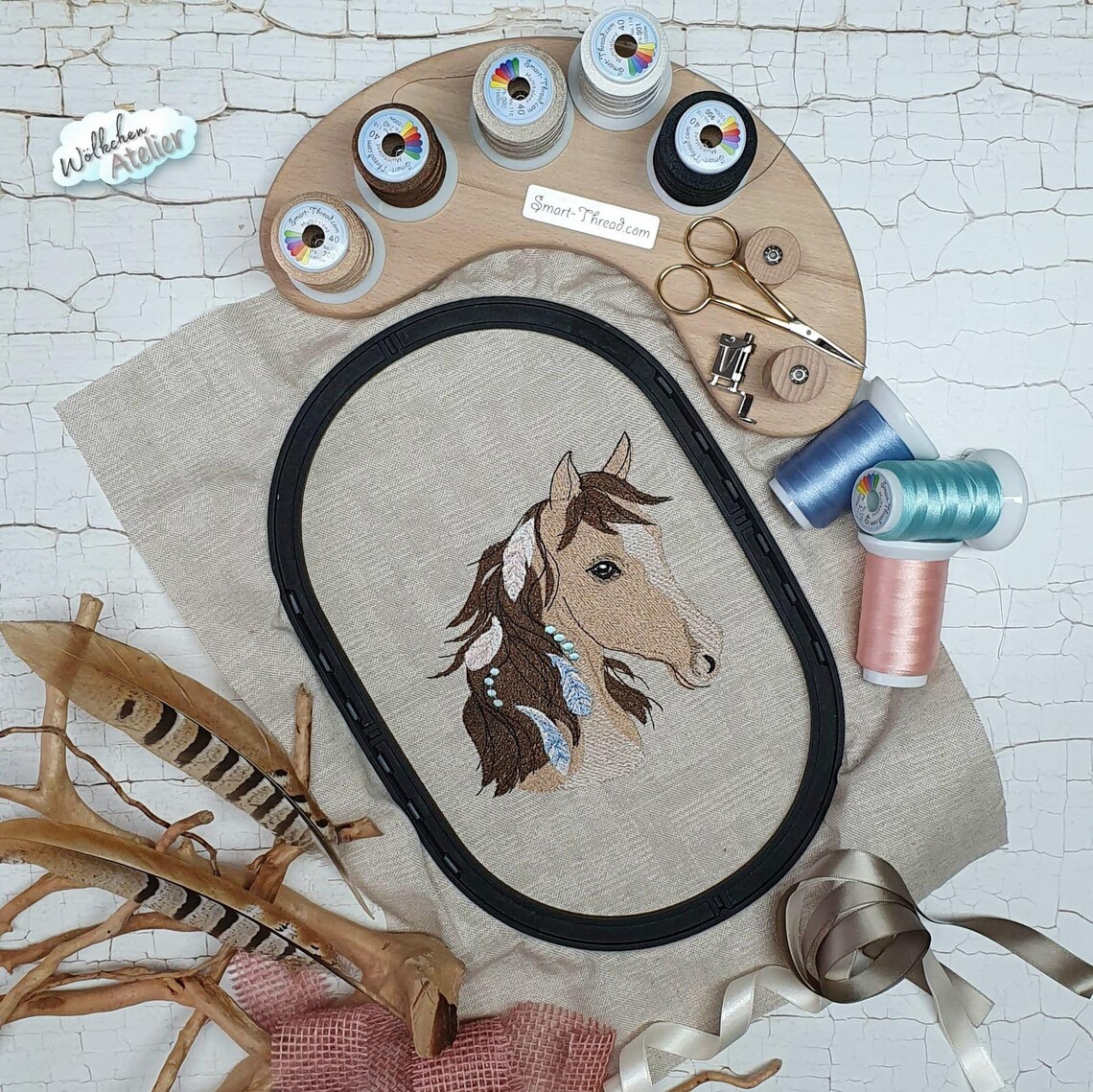 Horse & Feathers Kids Machine Embroidery Pattern DST, PES, JEF 5 Hoop ...
