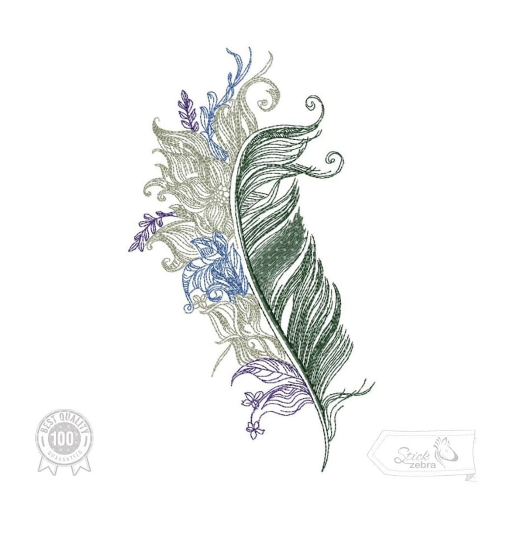 Feather Embroidery Design, Doodle Feather Motif, Pattern for Machine ...