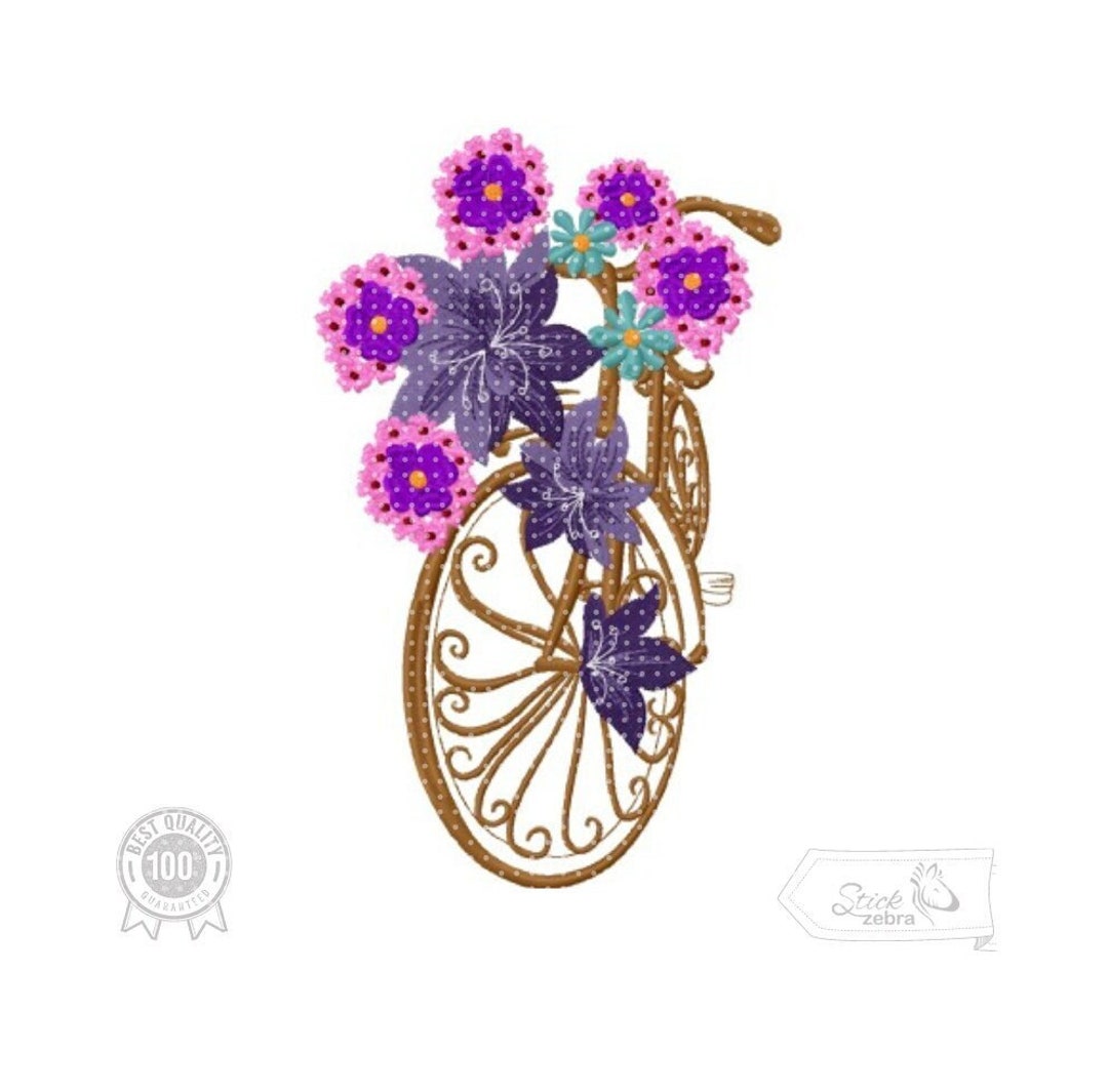 Bicycle Embroidery Design, Bicycleand With Flowers Motif, Pattern for ...