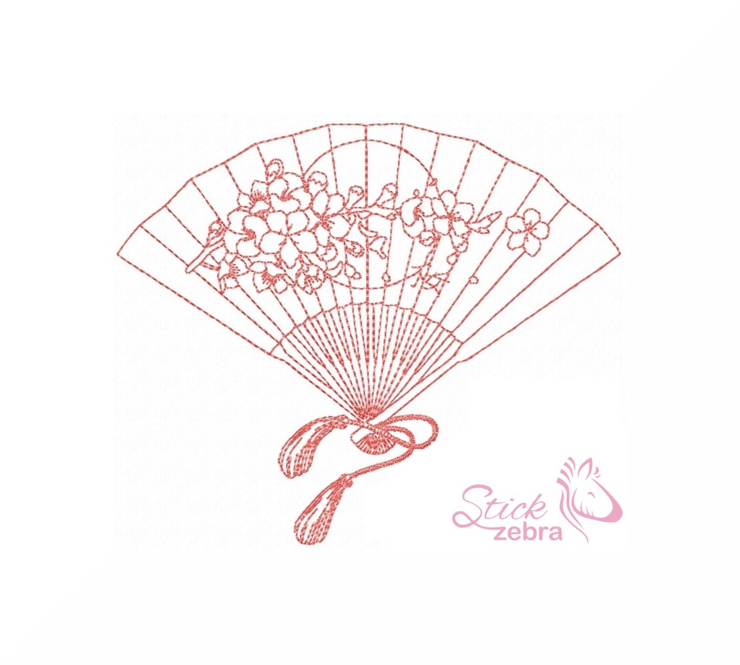 Hand Fan Embroidery Design, Fan in Doodle Style, Pattern for Machine ...