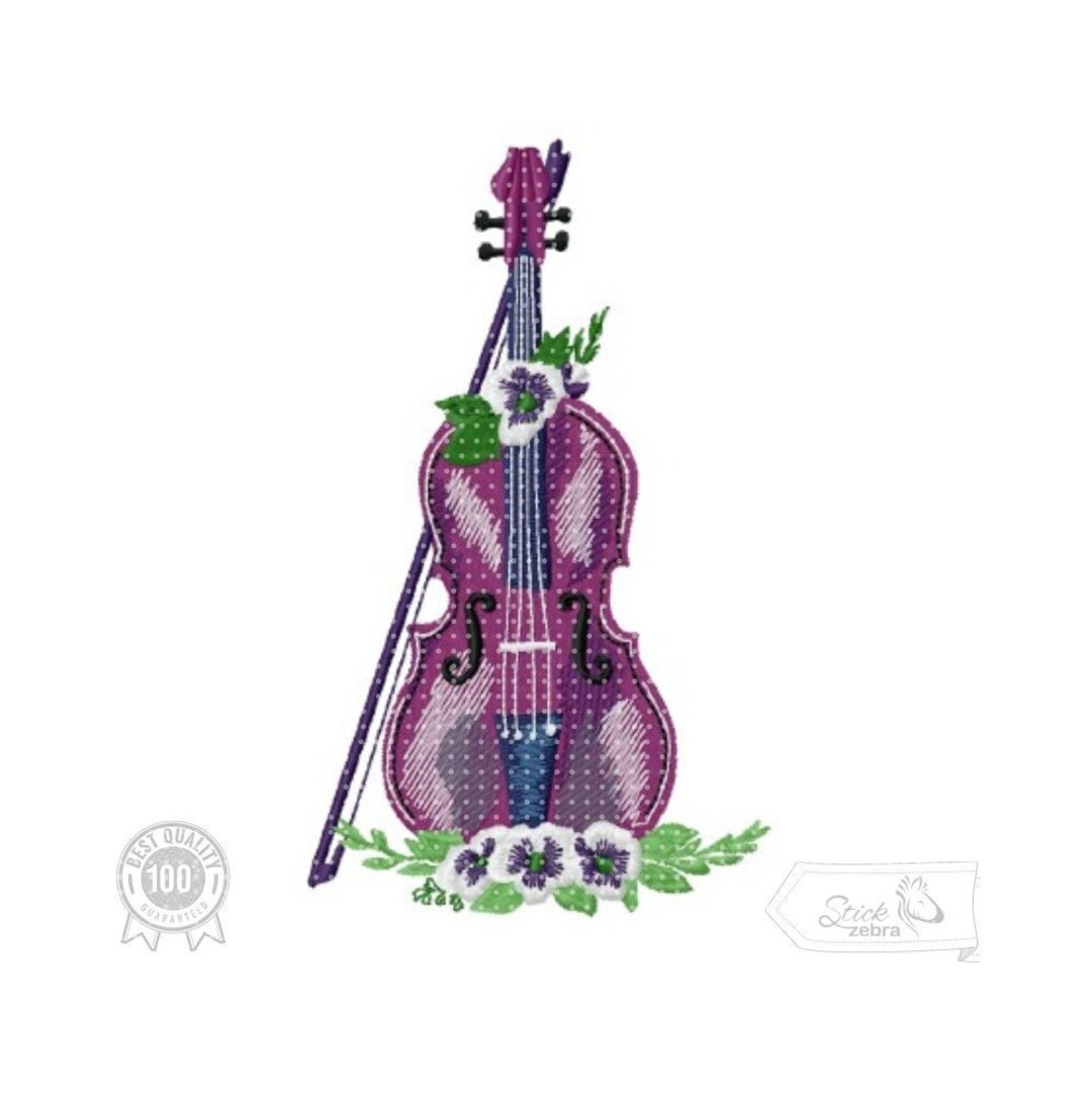 Violin Embroidery Design, Violin and Flowers Violin Music Motif ...