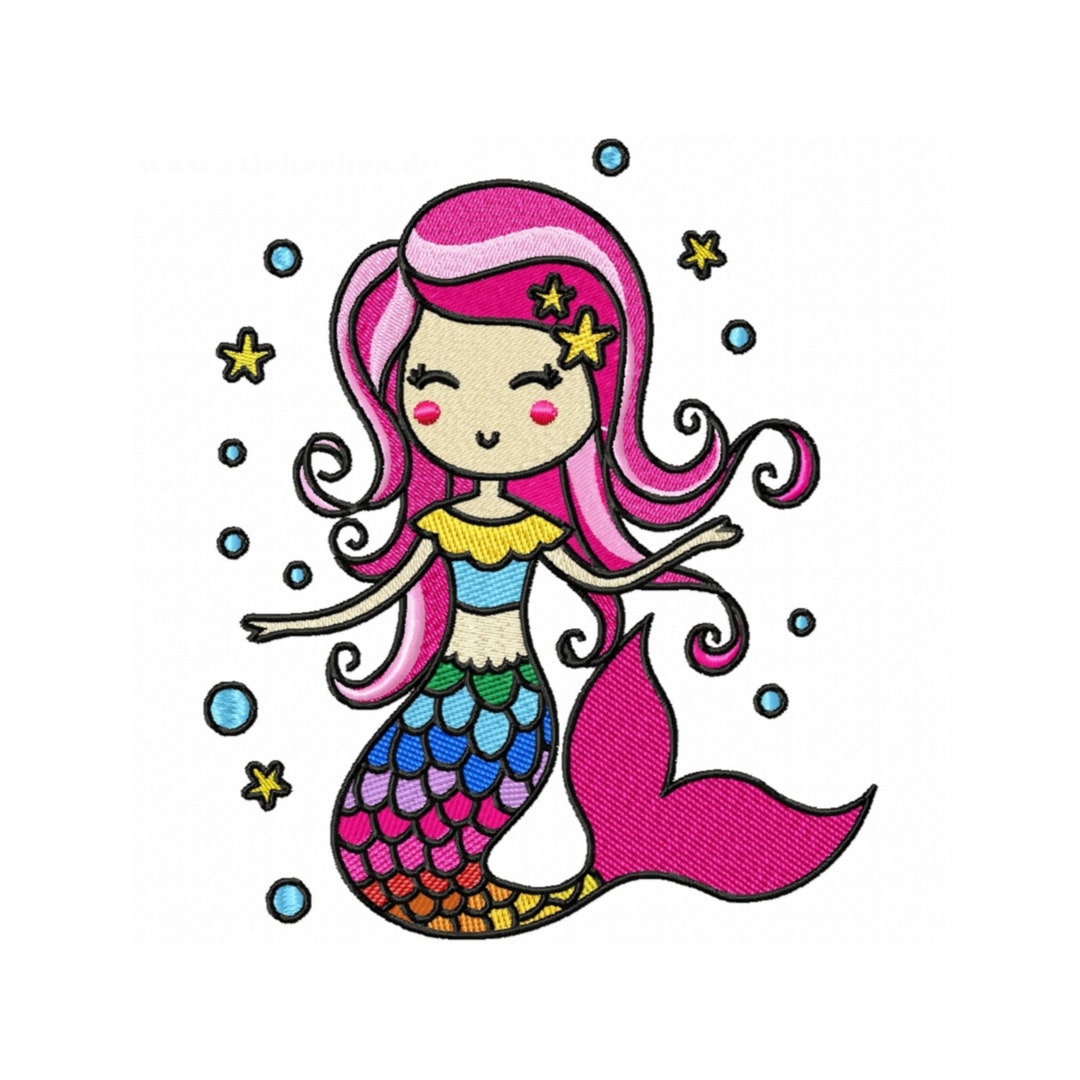 Mermaid Set Embroidery Design, Cute Mermaind Setmotif, Pattern for ...