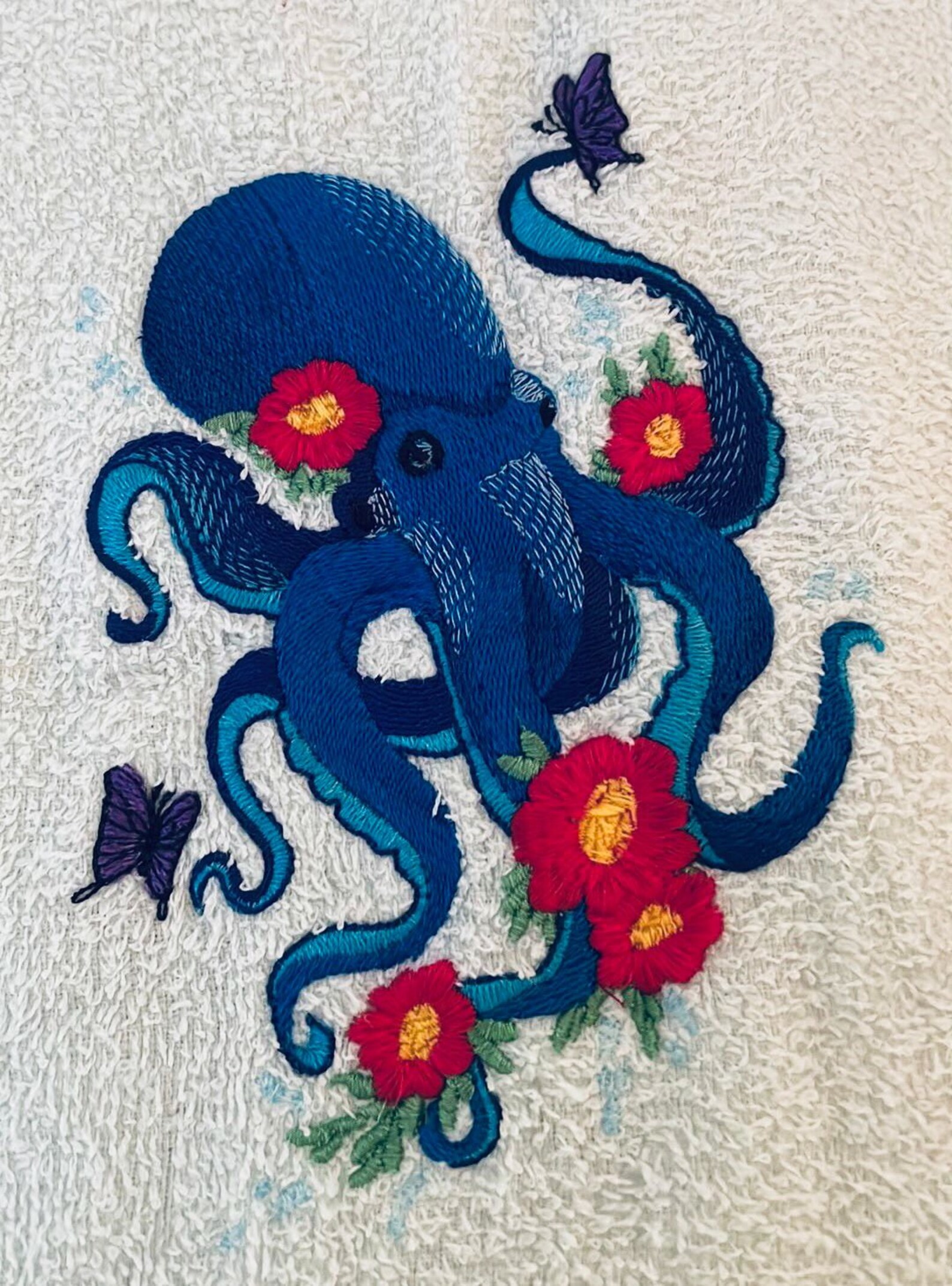 Octopus Embroidery Design, Octopus and Flowers Motif, Pattern for ...