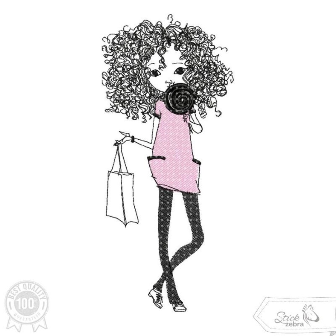 Girl Shopping Embroidery Design, Cute Women Doodle Motif, Pattern for ...