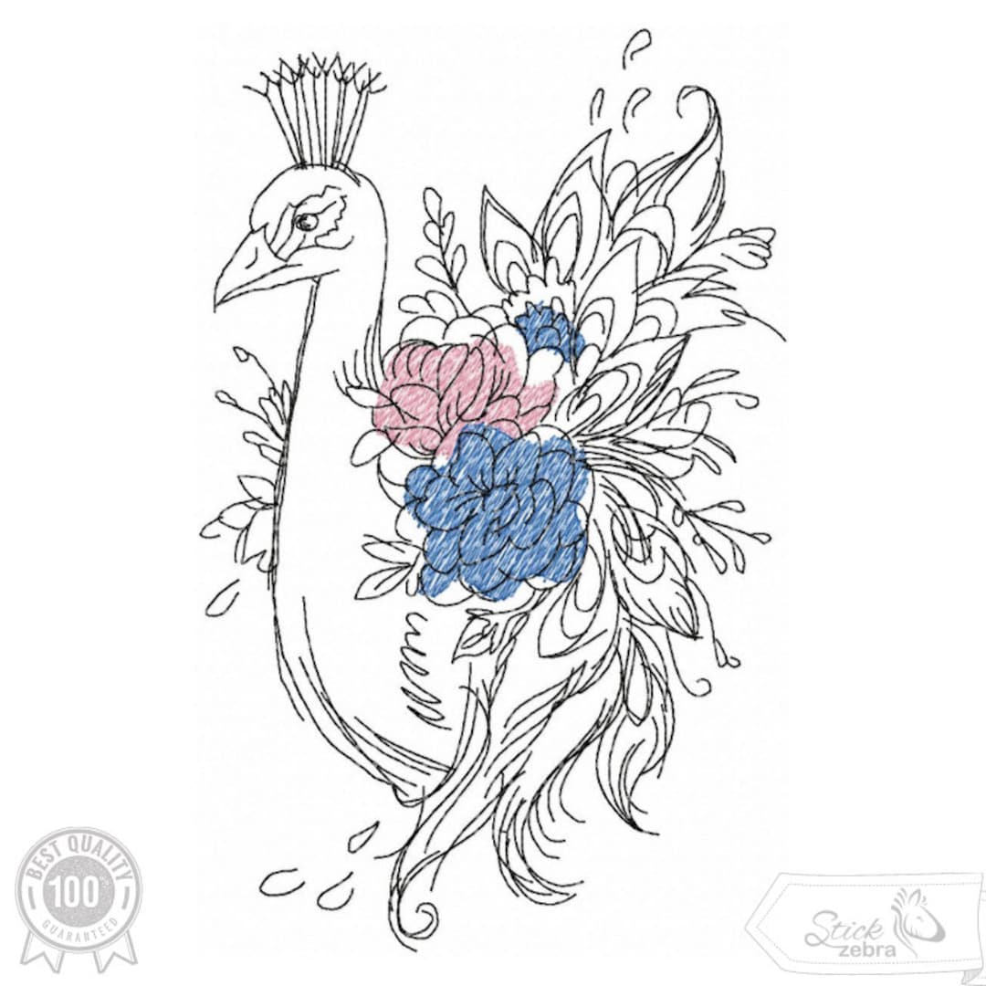 Peacock Embroidery Design, Peacock With Flowers Motif, Pattern for ...