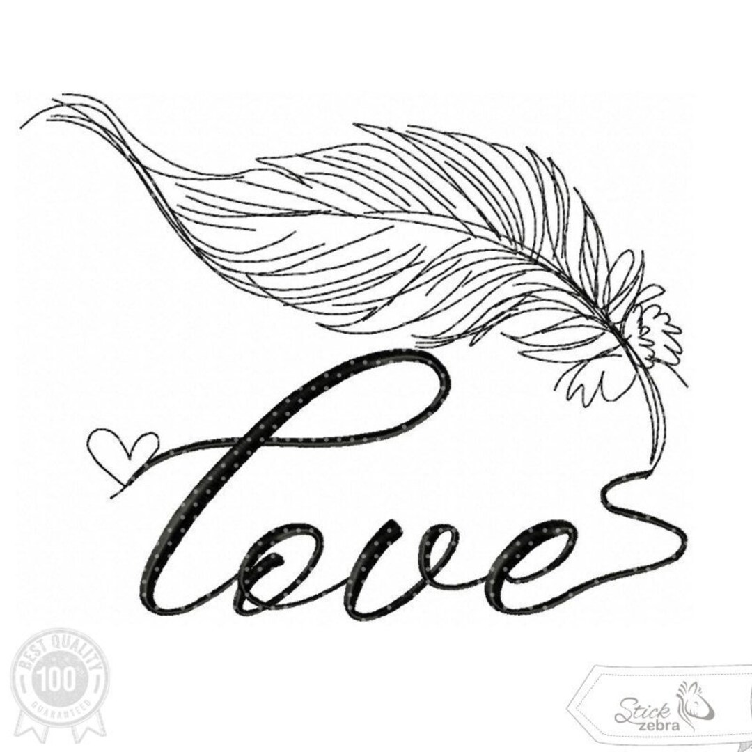 Feather Love Embroidery Design, Hearth Doodle Style Motifs, Patterns ...