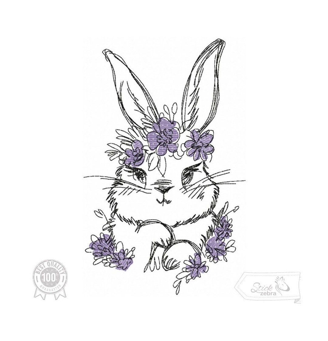 Bunny Embroidery Design, Rabbit Flowers Easter Motif, Pattern for ...