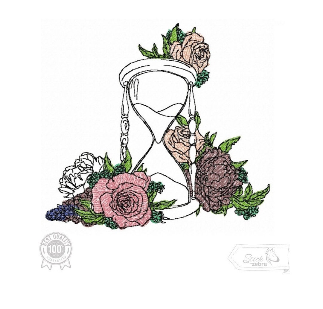 Hourglass Embroidery Design, Hourglass and Flowers Motif, Pattern for ...