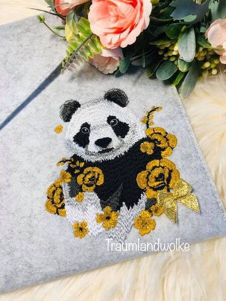 Panda Embroidery Design Panda With Roses Motif Pattern for - Etsy