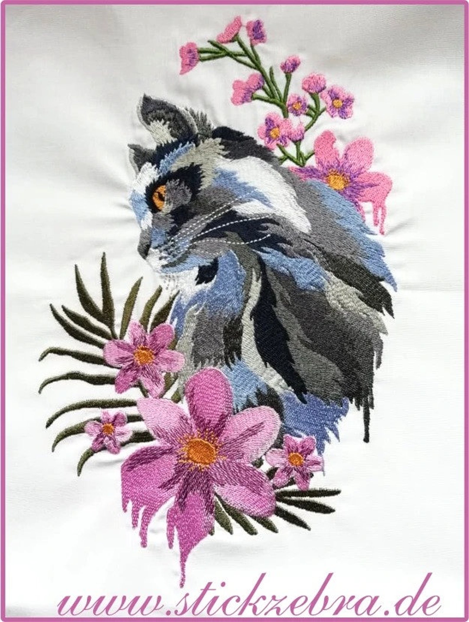 Cat Embroidery Design, Cat With Flowers Motif, Pattern for Machine ...