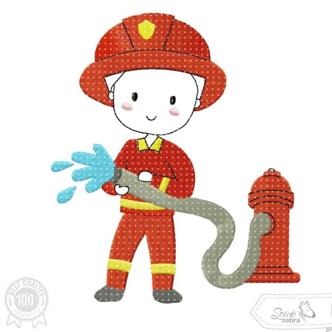 Firefighter Boy Embroidery Design, Fireman Doodle Motif, Pattern for ...
