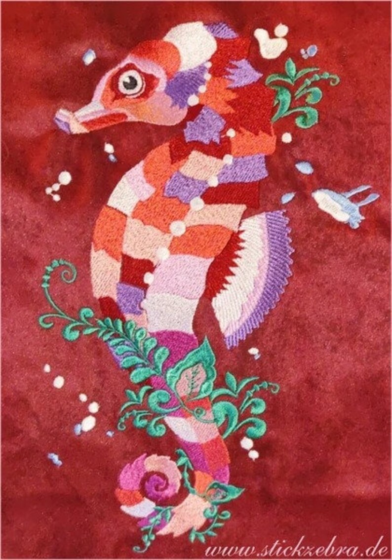 Seahorse Embroidery Design, Seahorse and Ornaments Motif, Pattern for ...