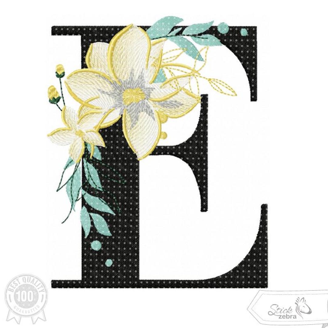 Letter E Embroidery Design, Flowers and Alphabet Motive, Patterns for ...