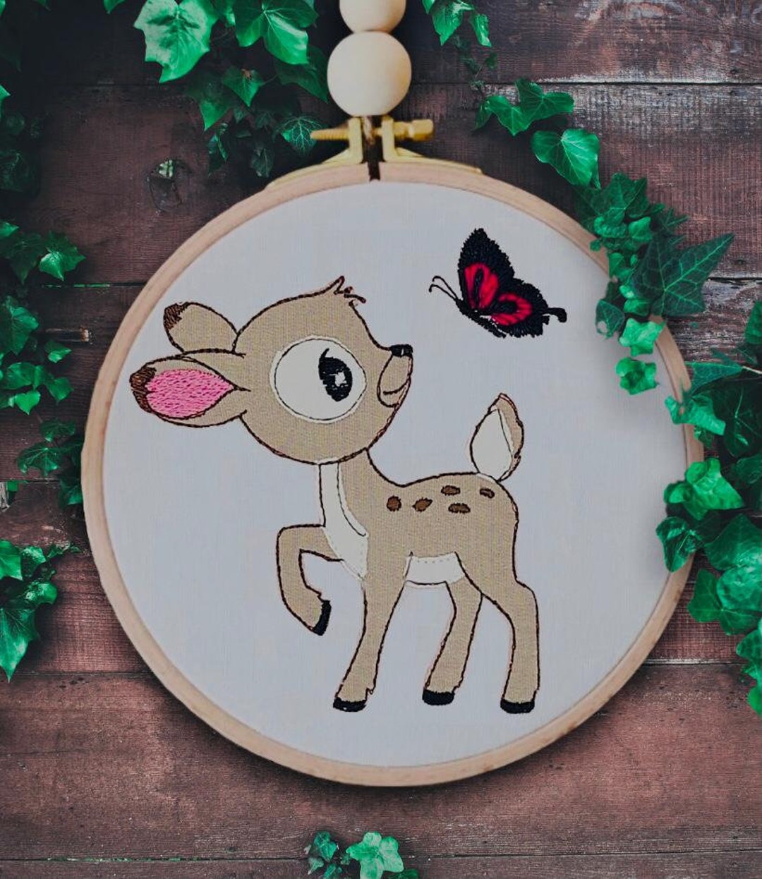 Fawn Embroidery Design, Deer and Butterfly Motif, Pattern for Machine ...
