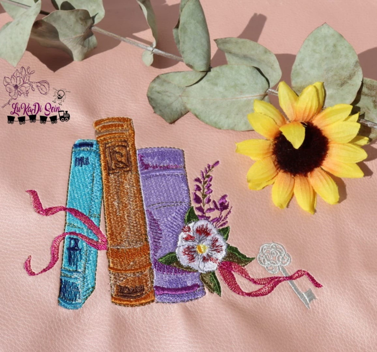 Books Embroidery Design, Books and Flowers Motif, Pattern for Machine ...