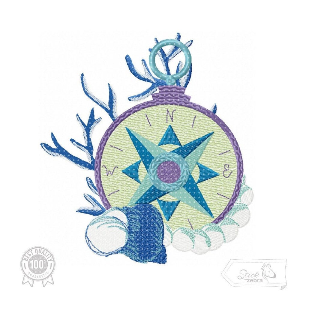 Maritim Embroidery Design, Compass and Shell Motif, Pattern for Machine ...