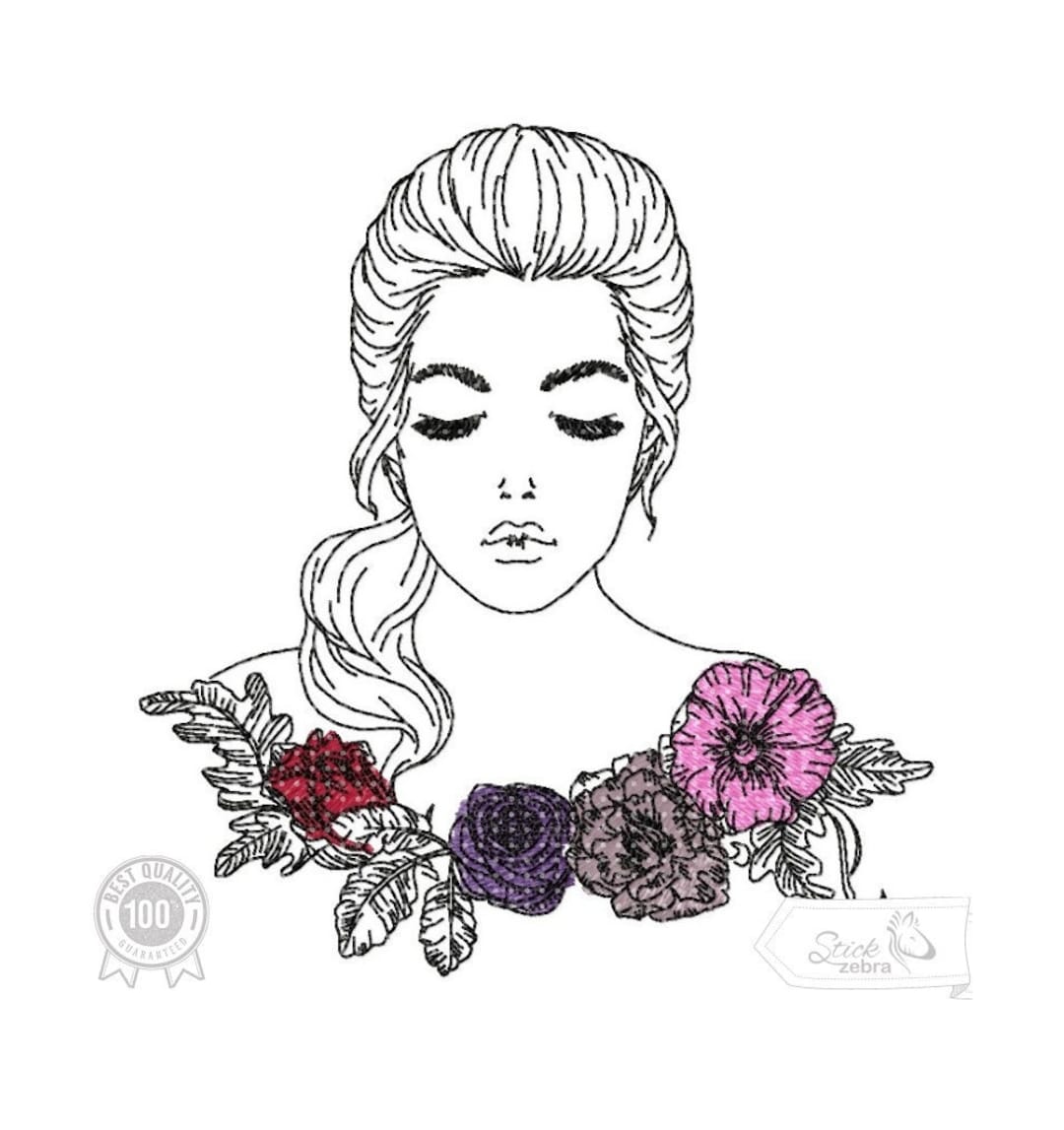 Women Embroidery Design, Doodle Women and Flowers Motif, Pattern for ...