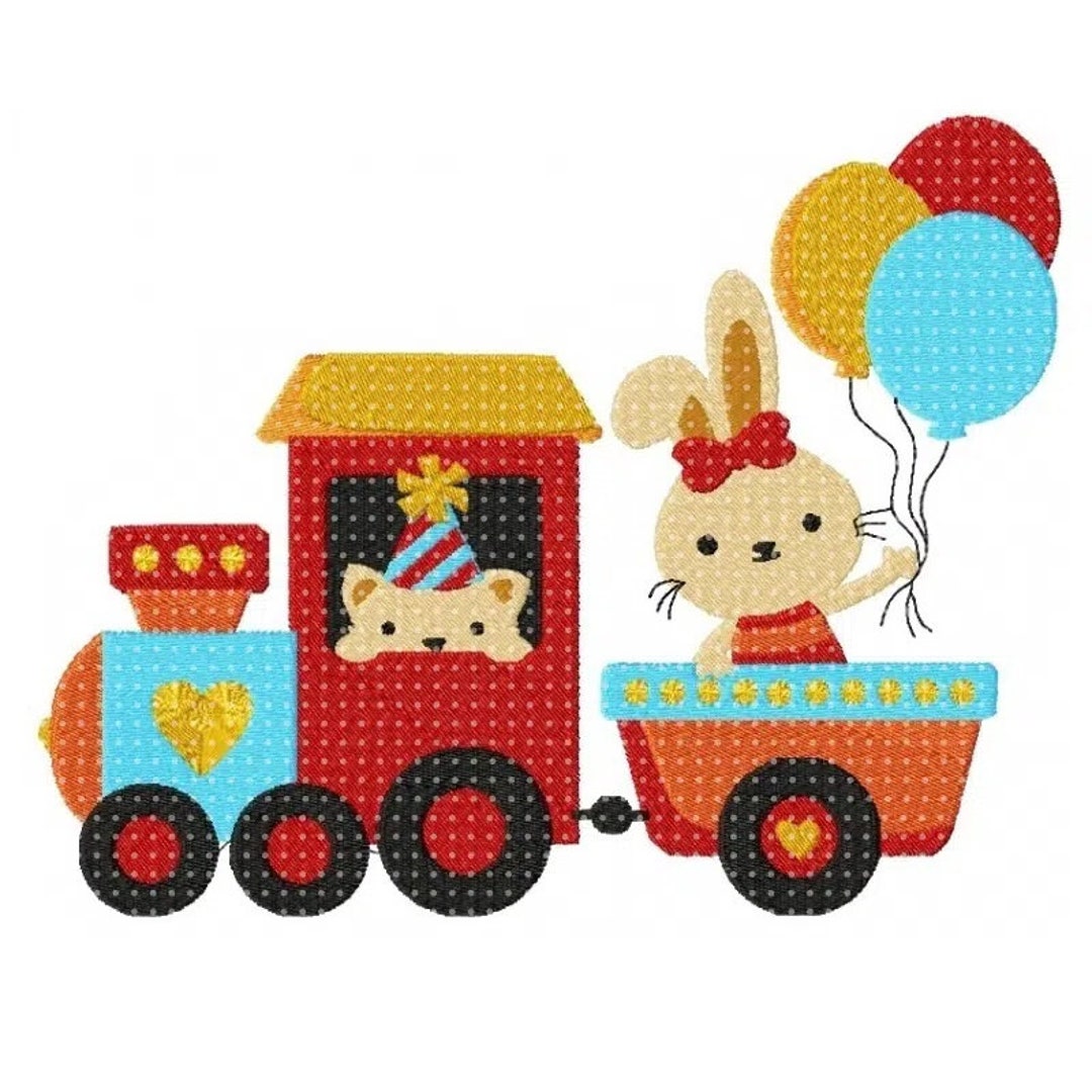 Birthday Train Embroidery Design, Train With Bunnies, Pattern for ...