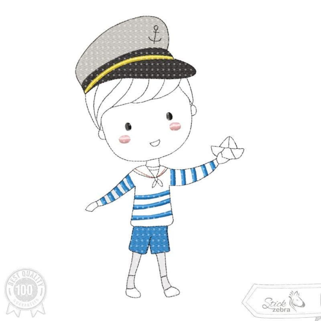 Cool Marine Boy Embroidery Design, Boys and Sailor Doodle Motif ...