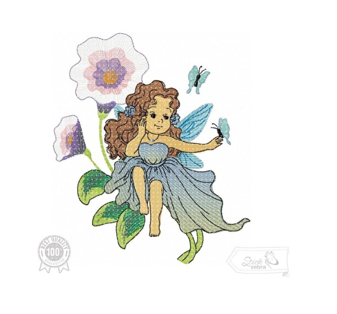 Fairy Embroidery Design, Fairy and Flowers Motif, Pattern for Machine ...