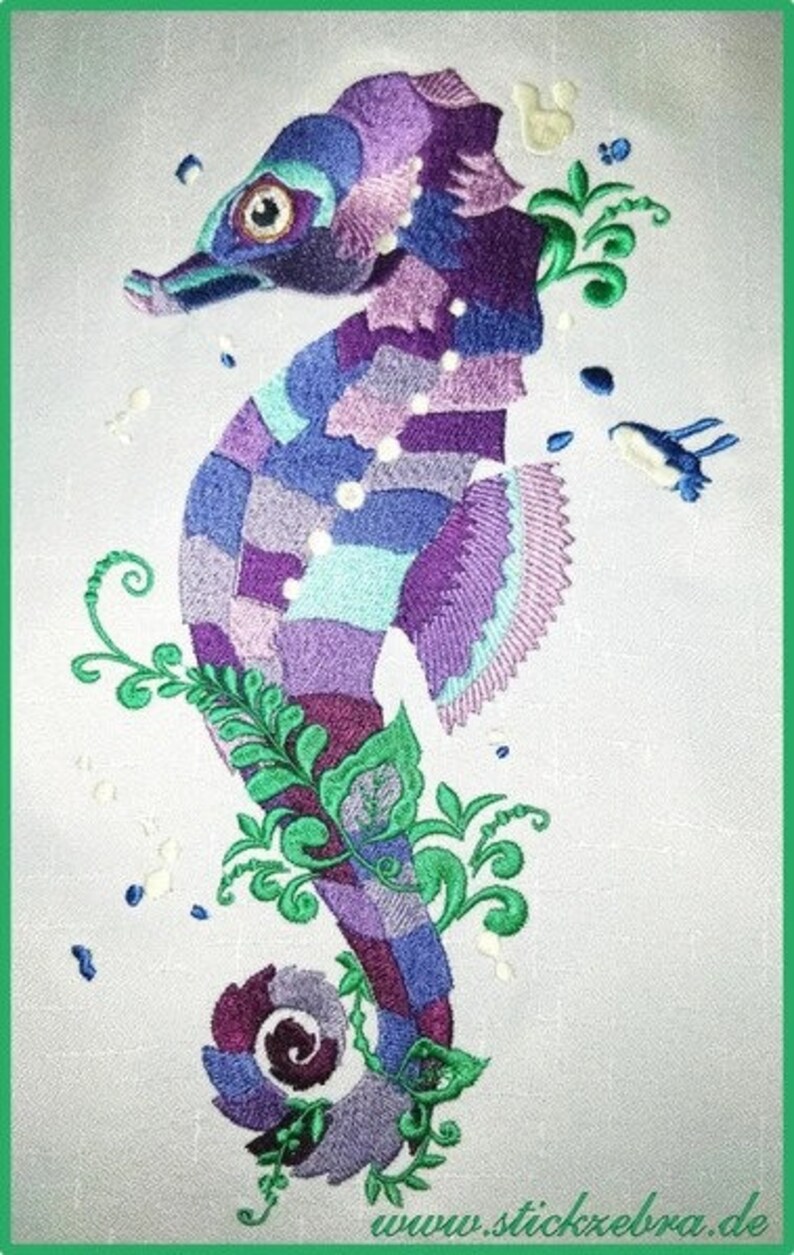 Seahorse Embroidery Design, Seahorse and Ornaments Motif, Pattern for ...