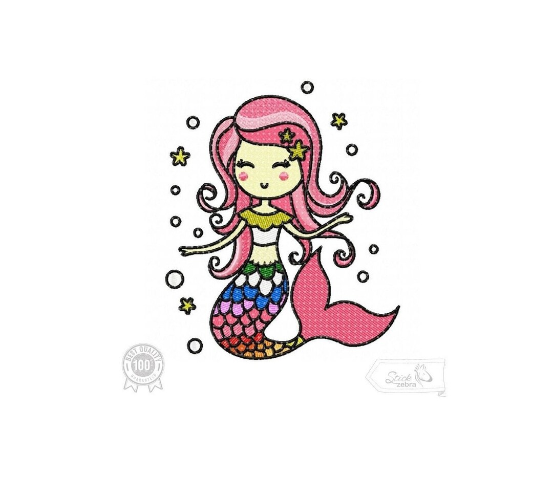 Mermaid Embroidery Design, Rainbow Mermaid Kids Motif, Pattern for ...