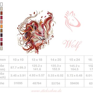 Wolf Embroidery Design, Wolf and Fire Motif, Pattern for Machine ...